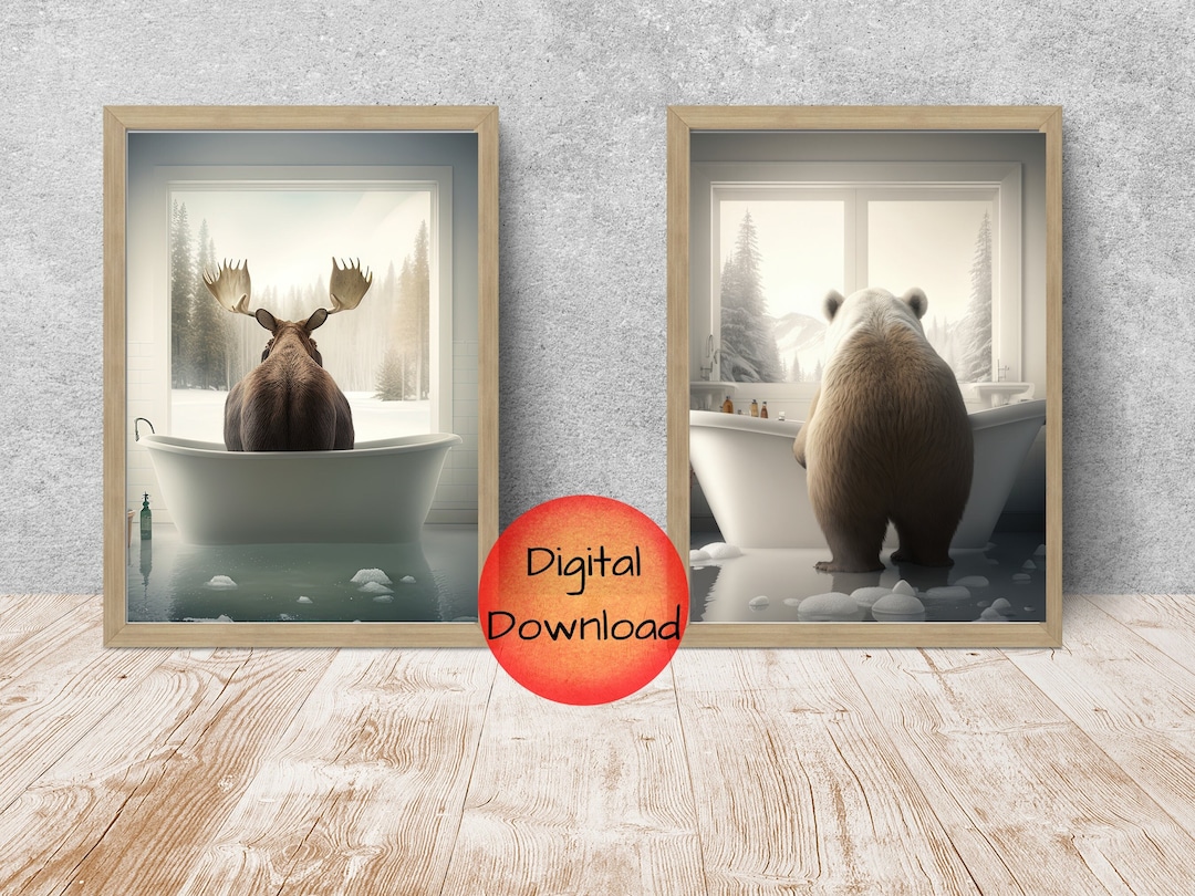 Wildlife Bathroom Decor, Printable Rustic Animal Wall Art, Moose and ...