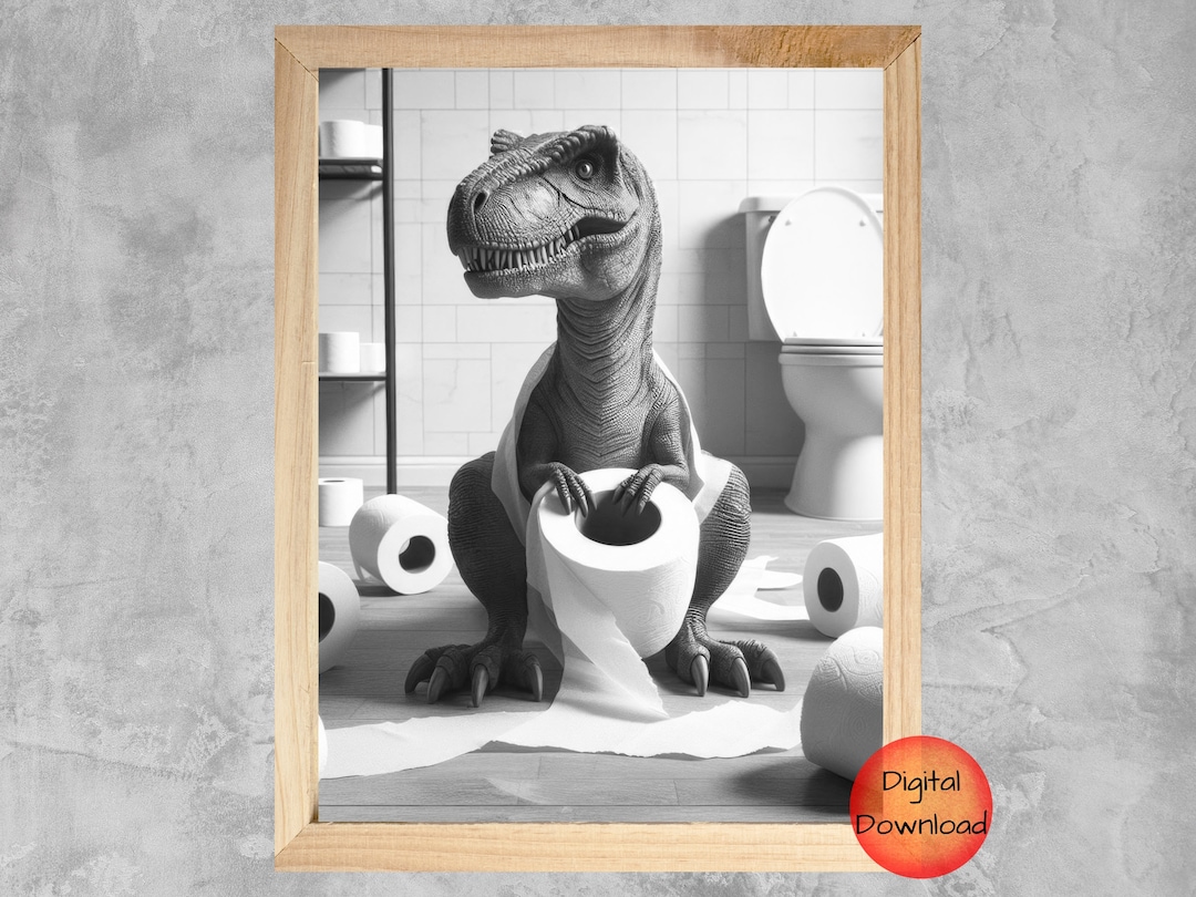 Dinosaur Funny Bathroom Art, Kids T-rex Toilet Prints, Whimsical Animal ...