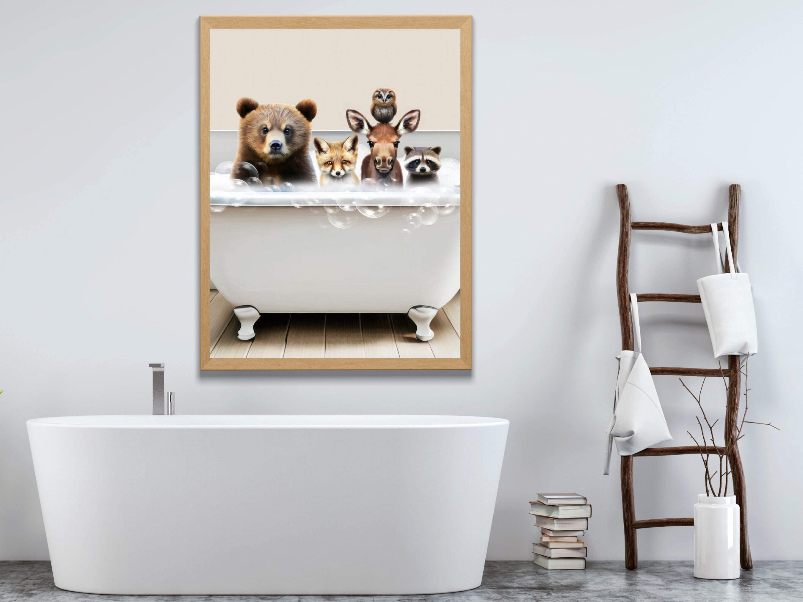 Woodland Animals Bathroom Wall Art Quirky Kids Bathtub Art - Etsy