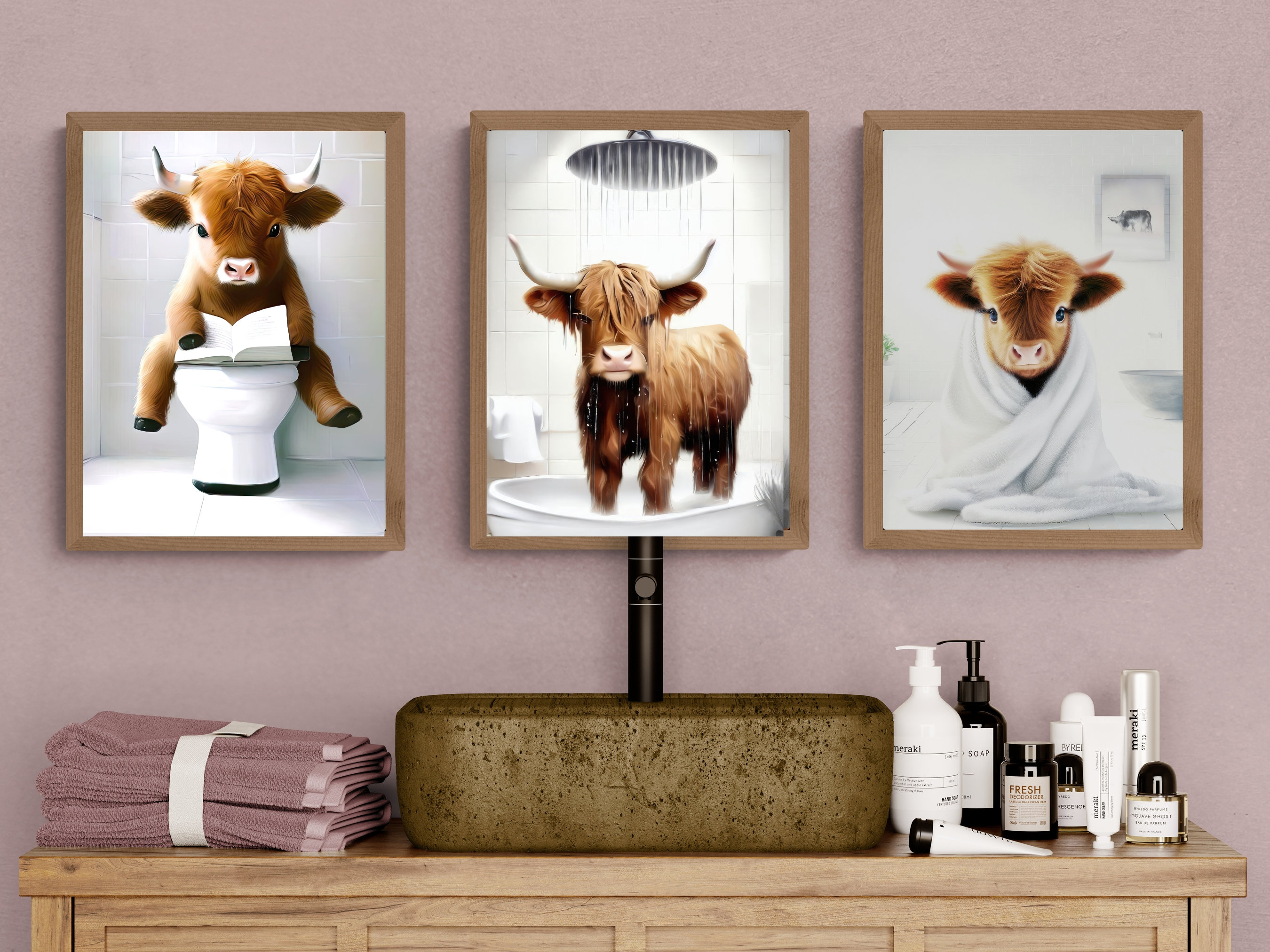 Highland Cow Funny Bathroom Wall Art, Quirky Farm Animal Humor ...