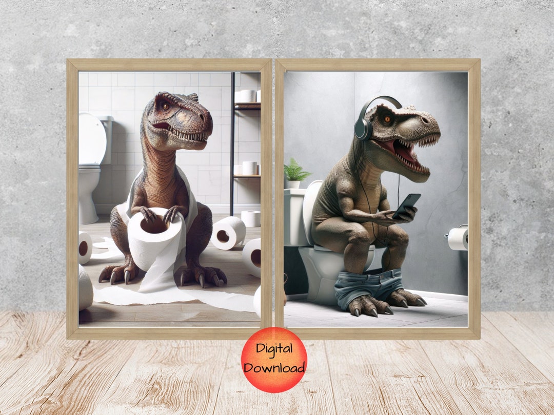 T-rex Kids Bathroom Toilet Art, Funny Dinosaur Bathroom Prints ...