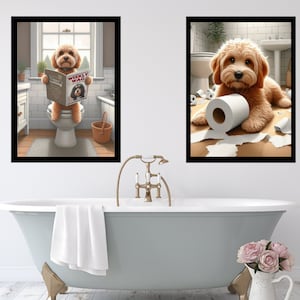 COCKAPOO Funny Dog Toilet Art Print, Cockapoo Bathroom Art Set of 2 ...