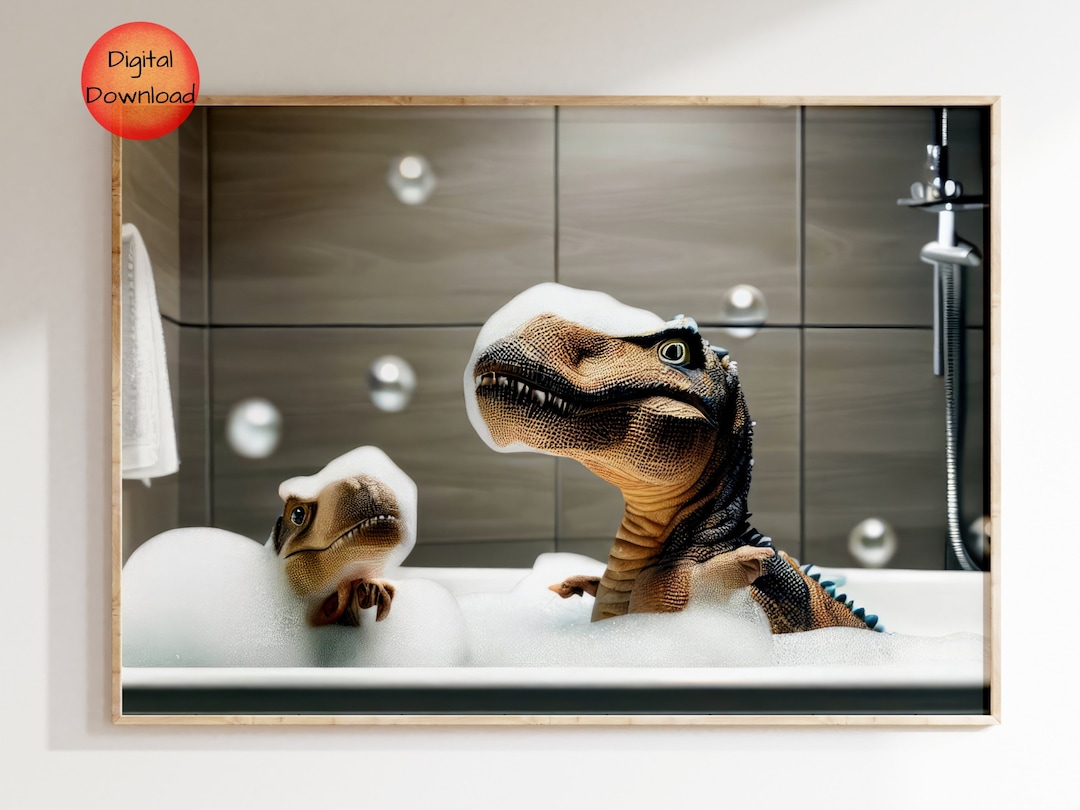 T-rex Bathroom Wall Art, Dinosaur in Bathtub Funny Picture, T Rex Mom ...