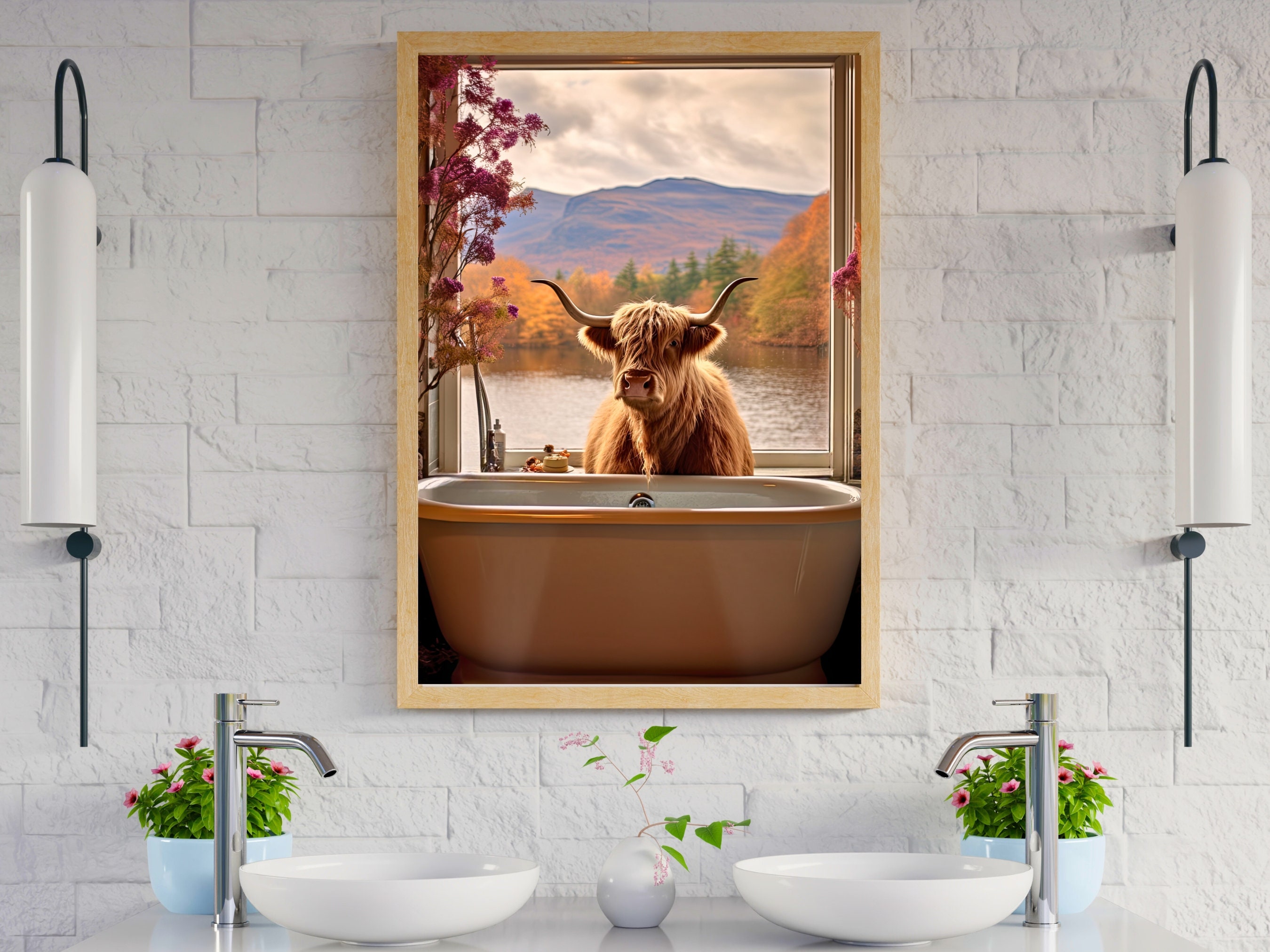 Highland Cow Bathroom Wall Art Printable Rustic Farmhouse - Etsy