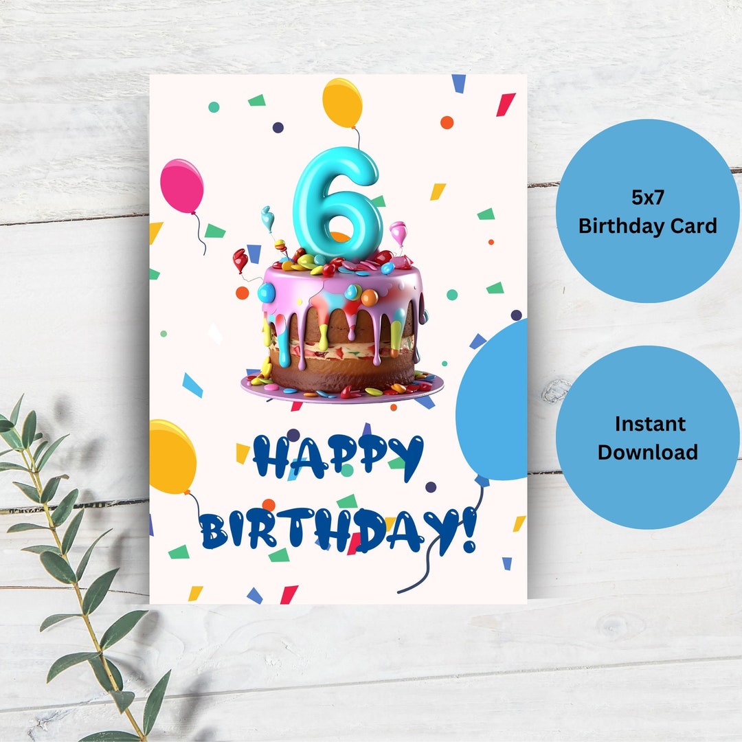 6th Birthday Card, Editable Birthday Card, Birthday Card Printable, 6 ...