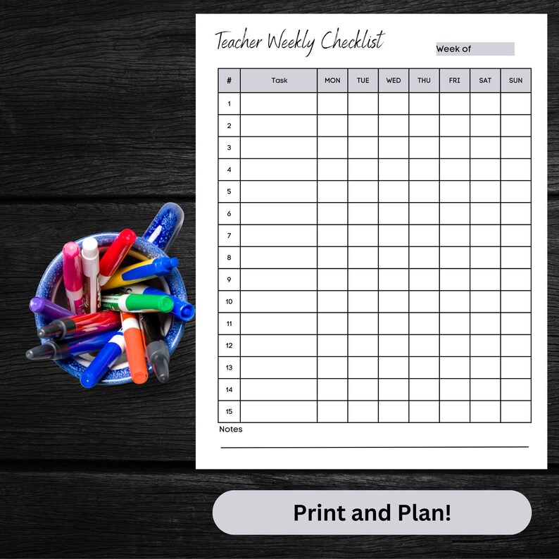 Teacher Weekly Checklist, Teacher Weekly Checklist Printable, Teacher ...