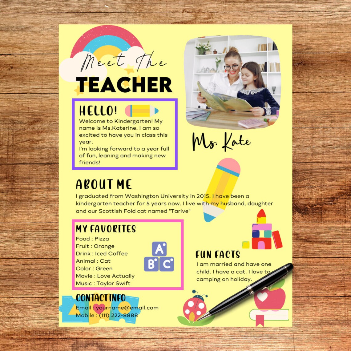 Meet the Teacher Classroom Printable Template, Teacher Introduction ...