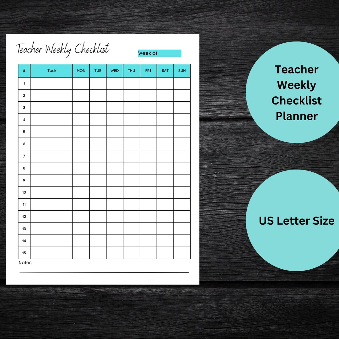 Teacher Checklist, Teacher Weekly Planner, Teacher Weekly Planner ...