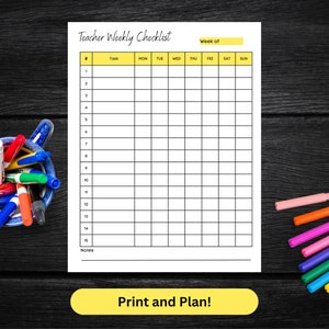 Teacher Weekly Checklist Teacher Weekly Planner Teacher - Etsy
