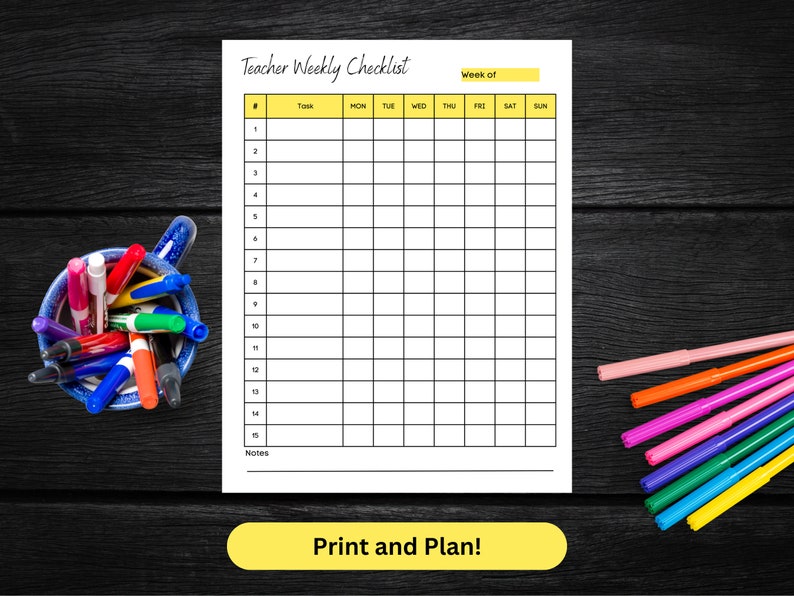 Teacher Weekly Checklist Teacher Weekly Planner Teacher - Etsy
