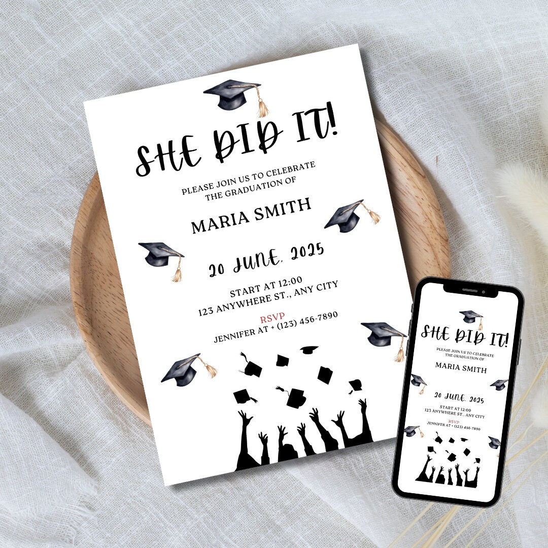 She Did It Graduation Invitation, Graduation Invitation Template ...