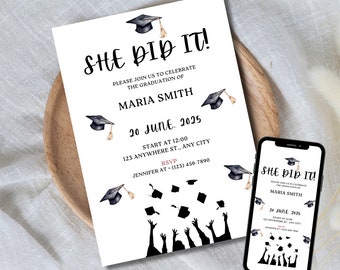 She Did It Graduation Invitation, Graduation Invitation Template ...