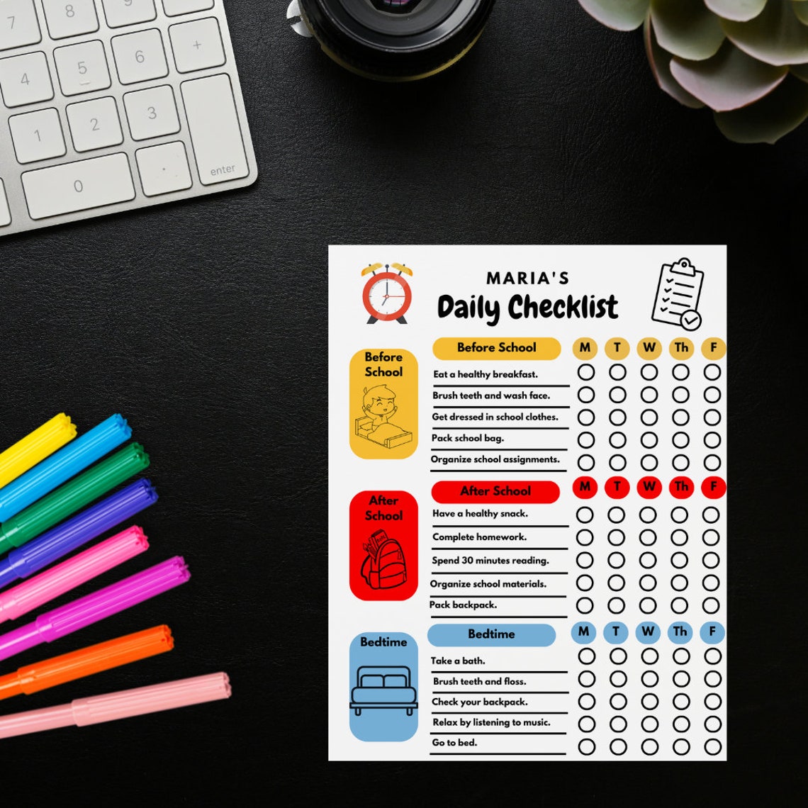 Kids Daily Checklist, Kids Daily Checklist Editable, Kids Daily Chore ...