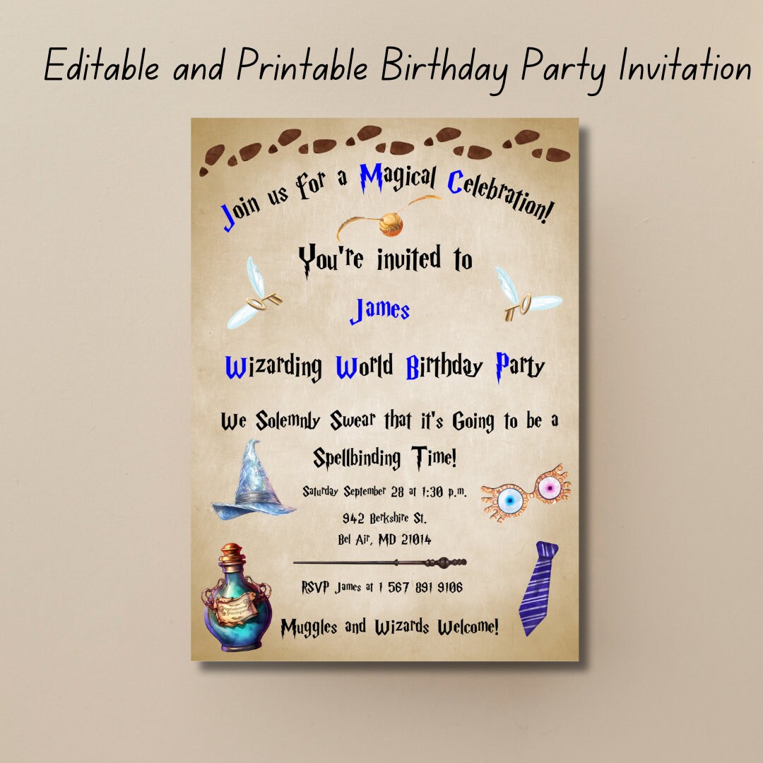 Wizard Birthday Invitation Template, Editable Canva Invite (digital ...