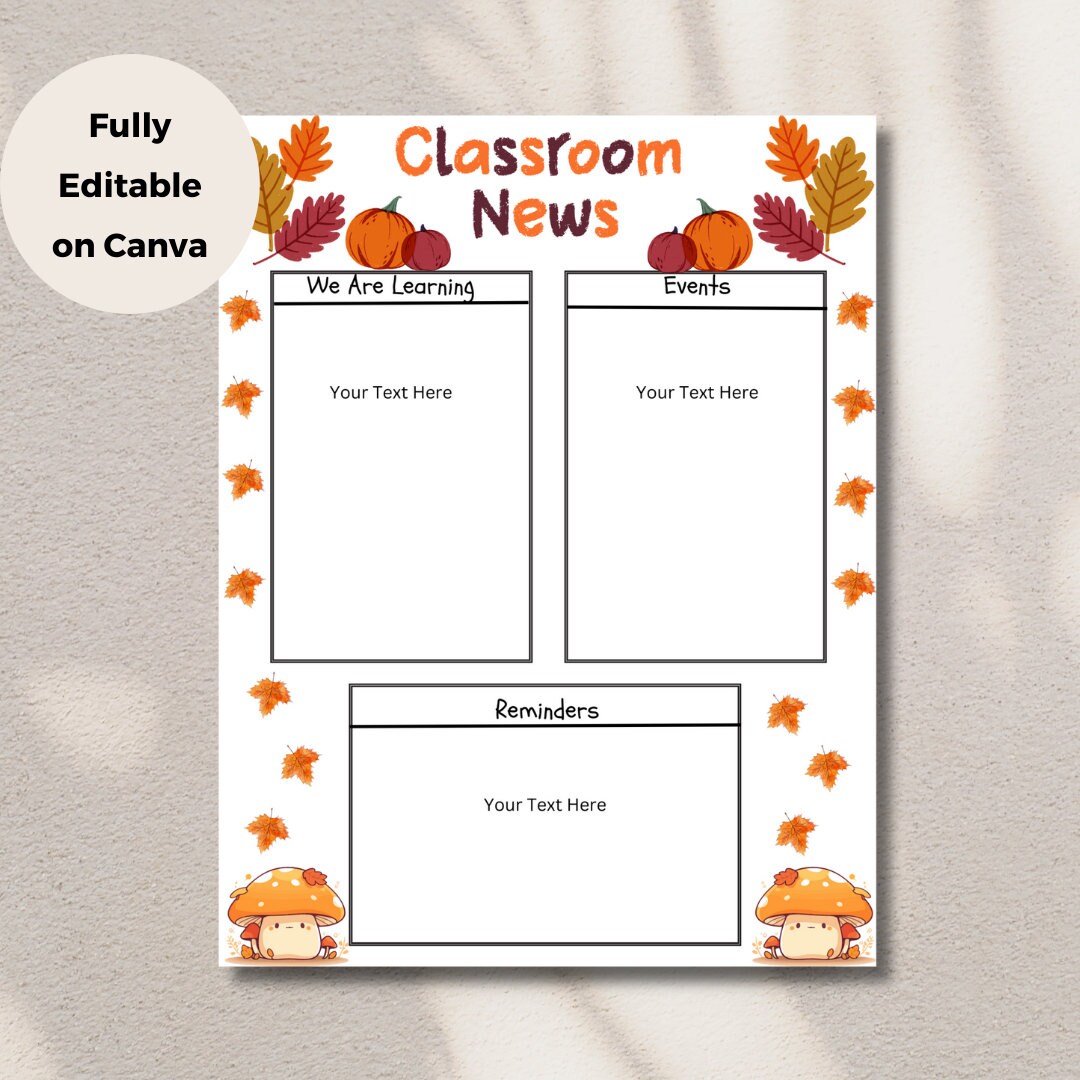 Fall Teacher Newsletter Template, Editable Classroom News (canva) - Etsy