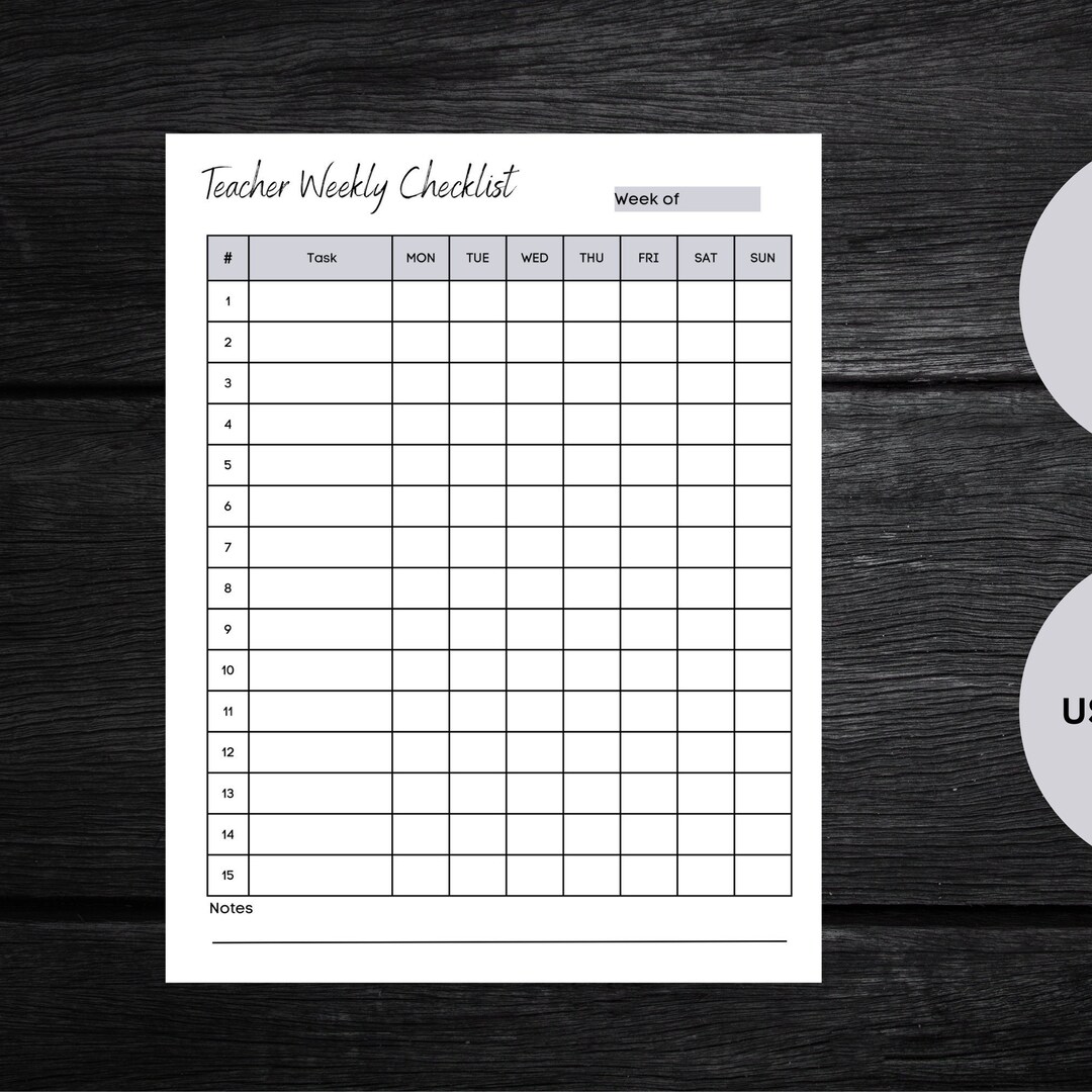 Teacher Weekly Checklist Printable, Planner To-do (PDF) - Etsy