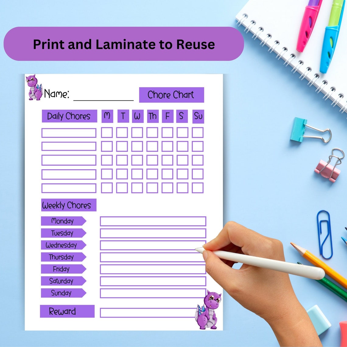 Kids Chore Chart Bundle, Kids Chore Chart Printable, Responsibility ...