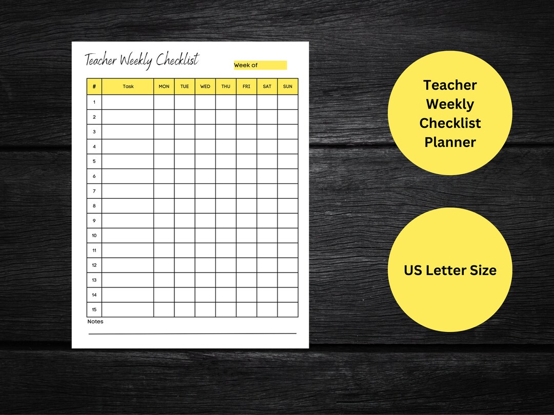 Teacher Weekly Checklist Teacher Weekly Planner Teacher - Etsy