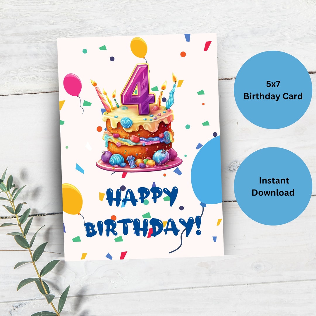 4th Birthday Card, Editable Birthday Card, Birthday Card Printable ...