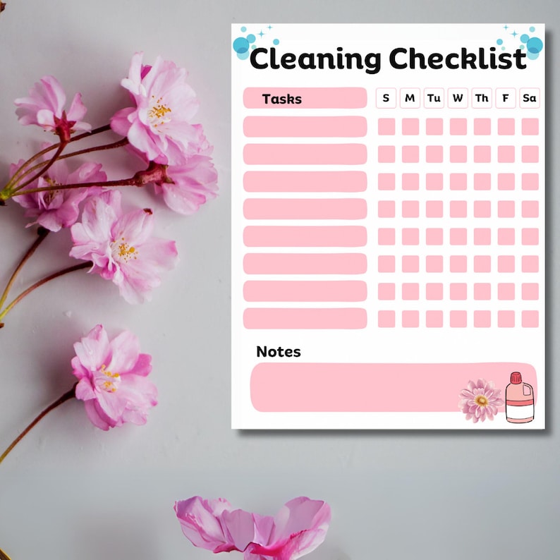 Colorful Cleaning Checklist Printable, Chore Chart, Adult Schedule ...