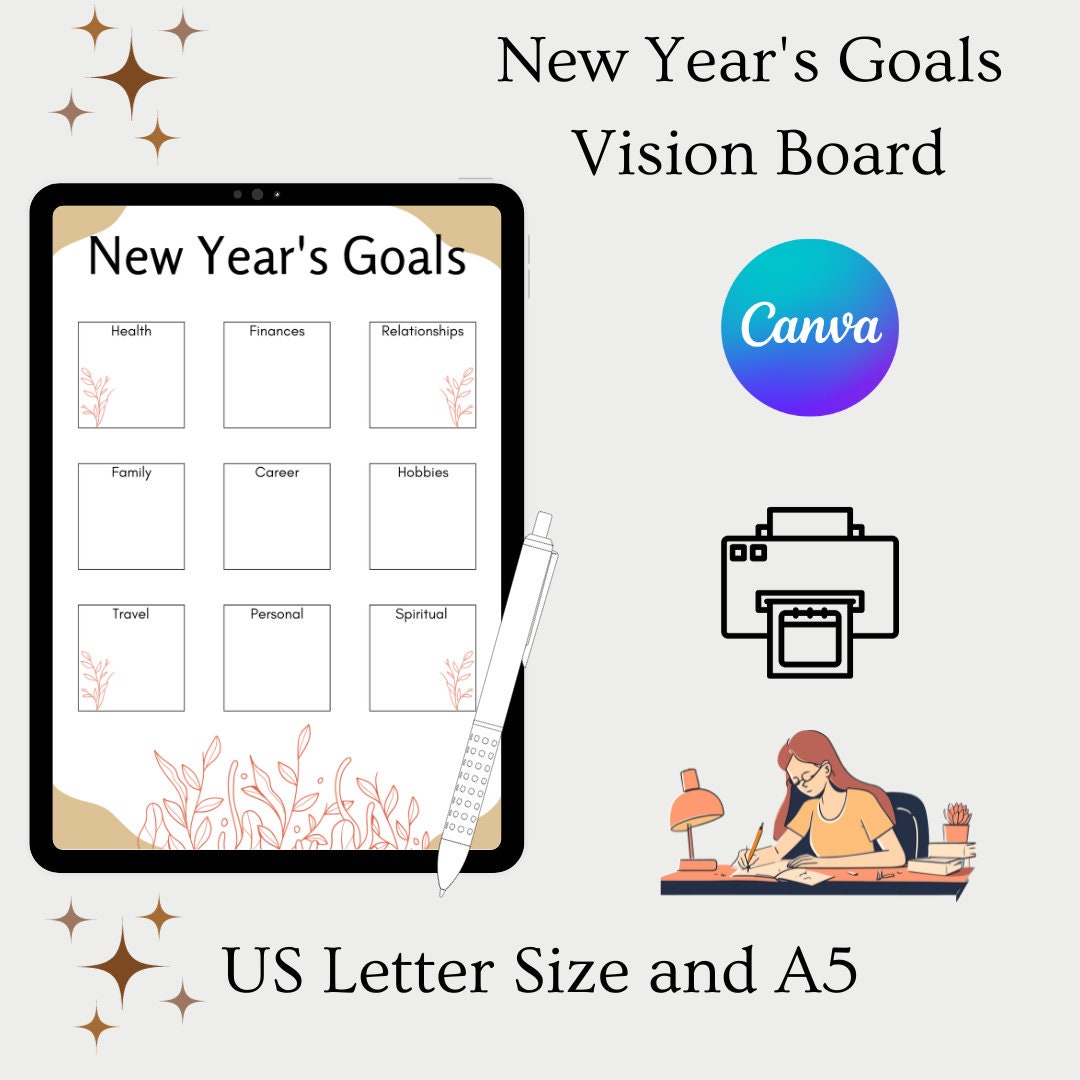 2024 Vision Board Printable, Goal Setting Planner, Printable Vision ...