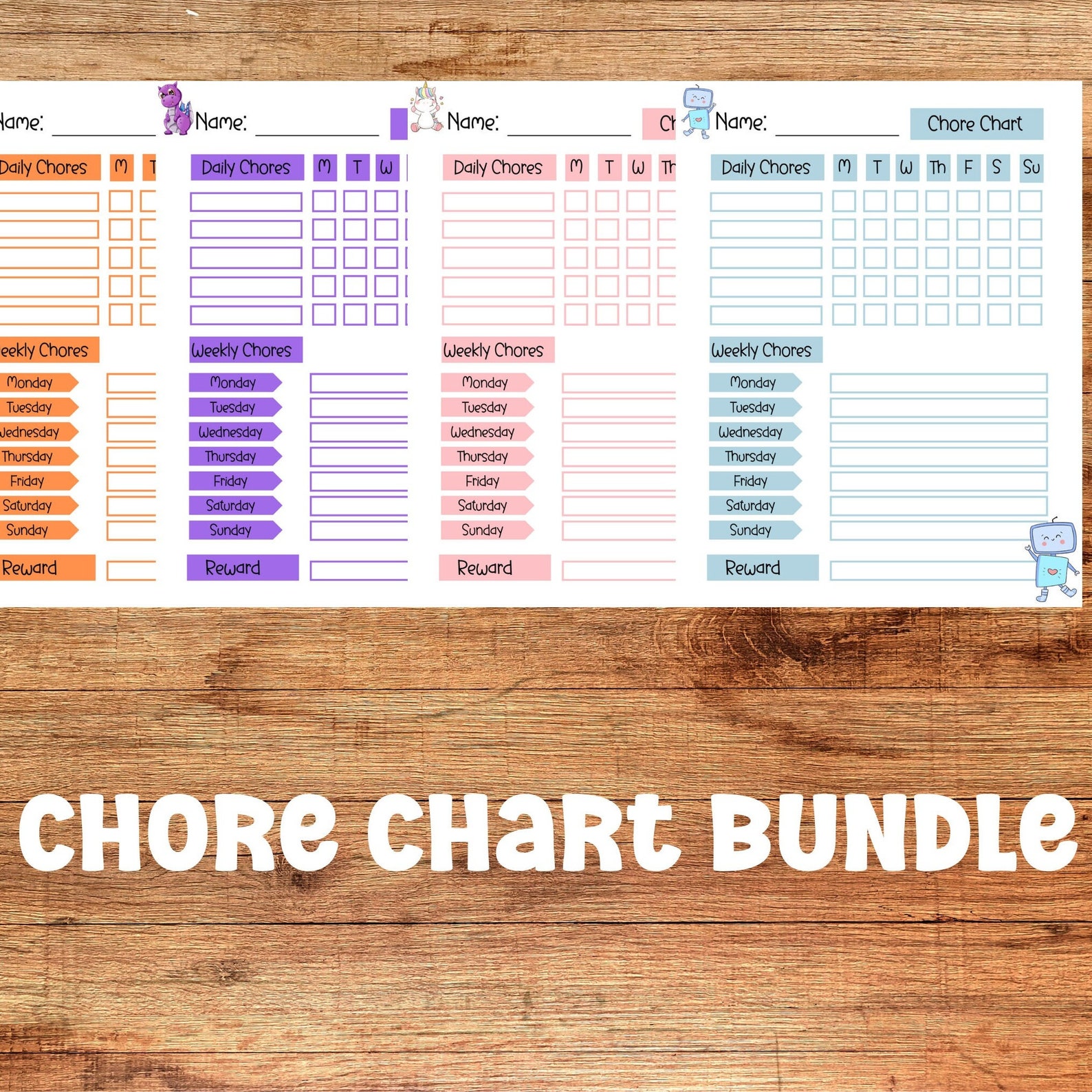 Kids Chore Chart Bundle, Kids Chore Chart Printable, Responsibility ...