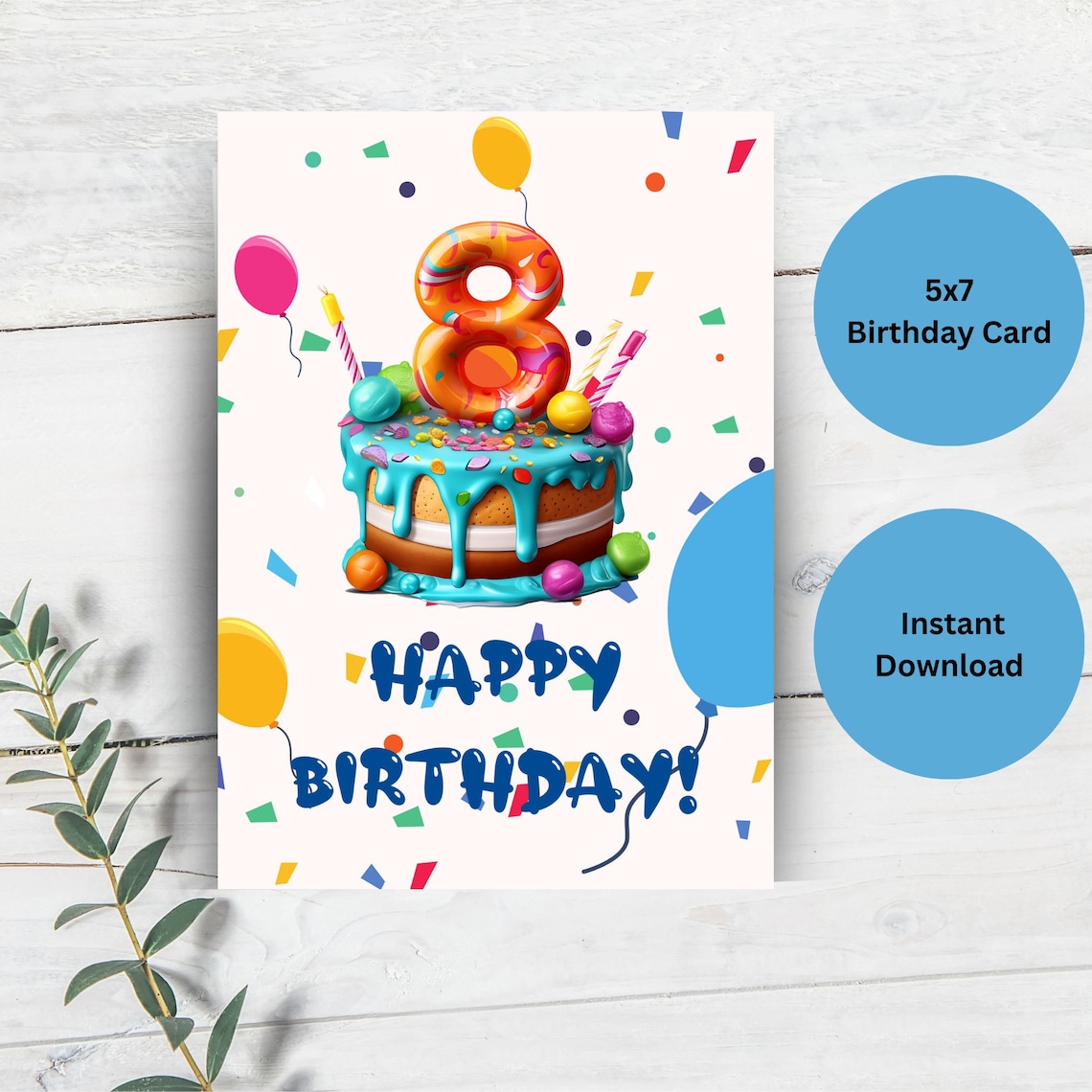 8th Birthday Card, Editable Birthday Card, Canva Template, Eighth ...