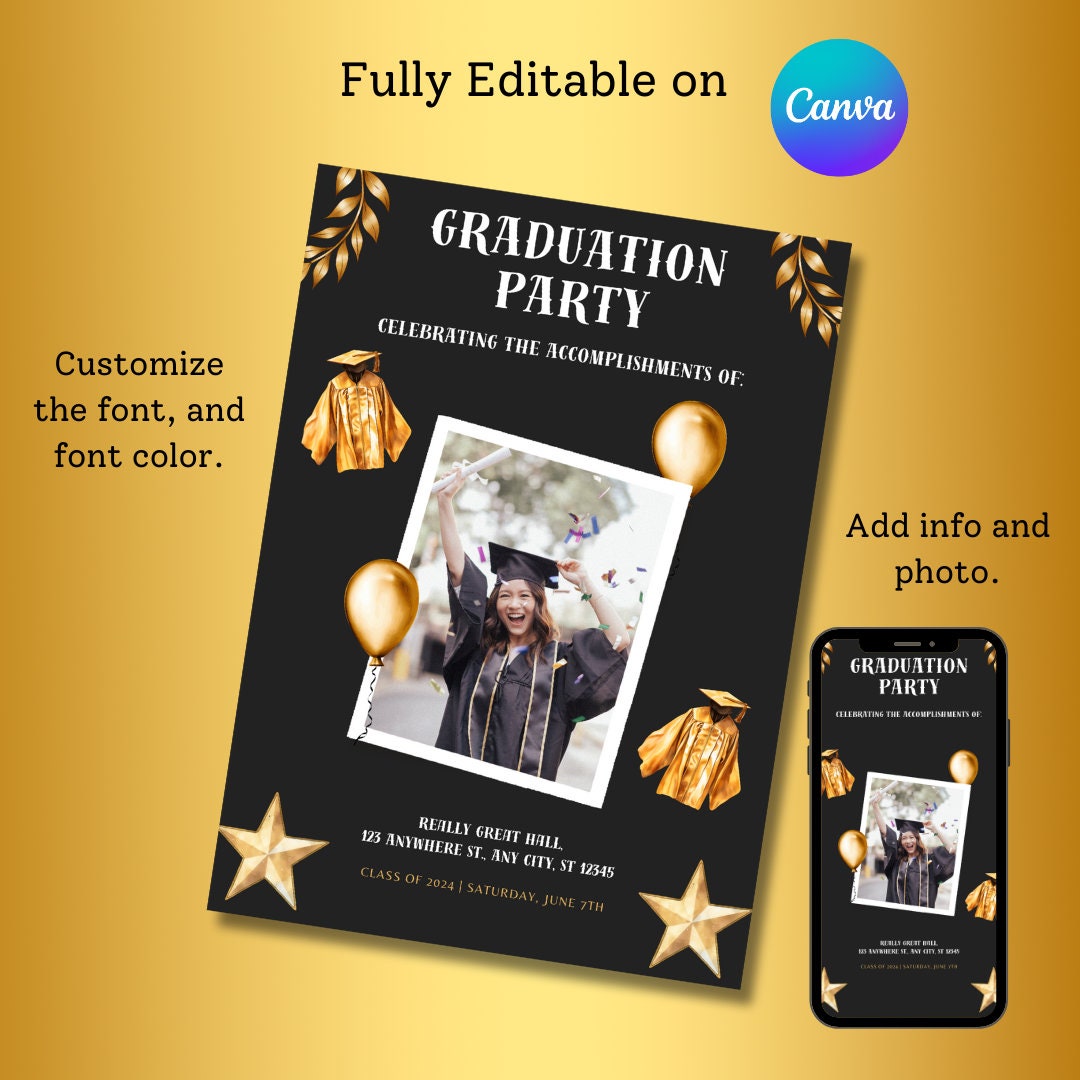 Canva Template, Photo Invite, 2024 Graduate Invitation Card Template ...