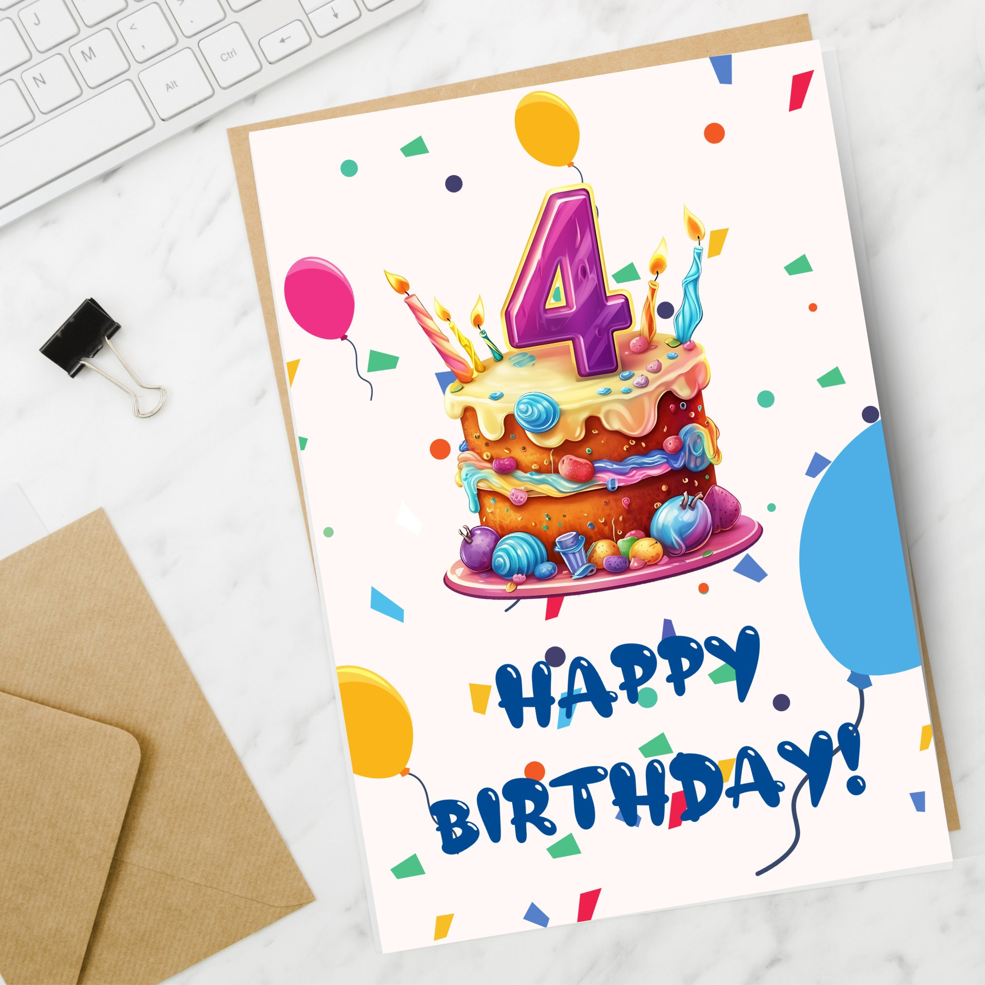 4th Birthday Card, Editable Birthday Card, Birthday Card Printable ...