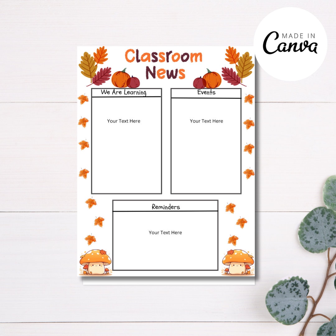 Fall Teacher Newsletter Template, Editable Classroom News (canva) - Etsy