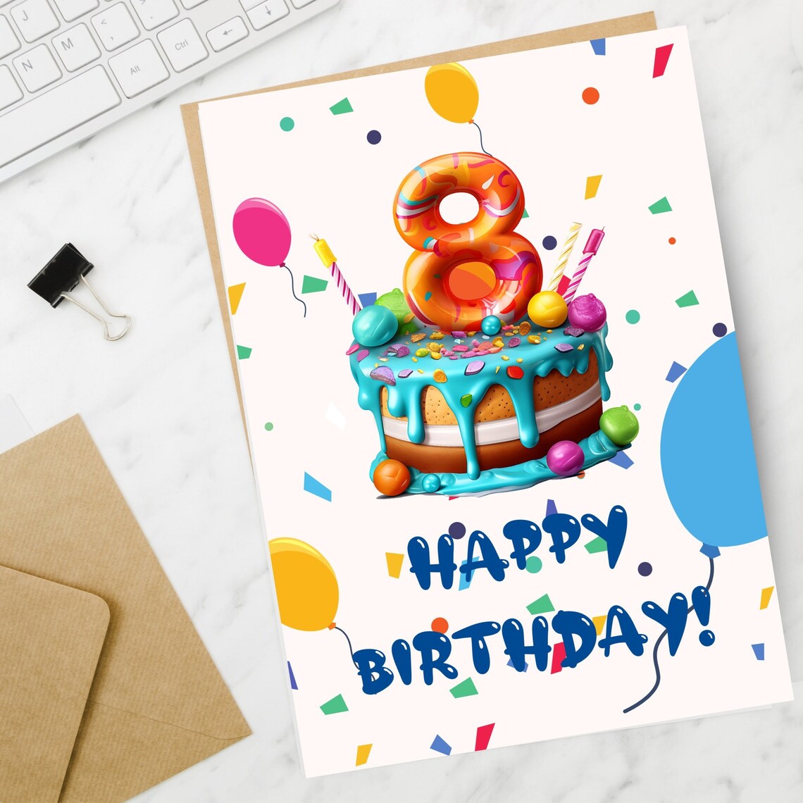 8th Birthday Card, Editable Birthday Card, Canva Template, Eighth ...
