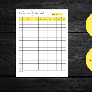 Teacher Weekly Checklist, Teacher Weekly Planner, Teacher Weekly ...