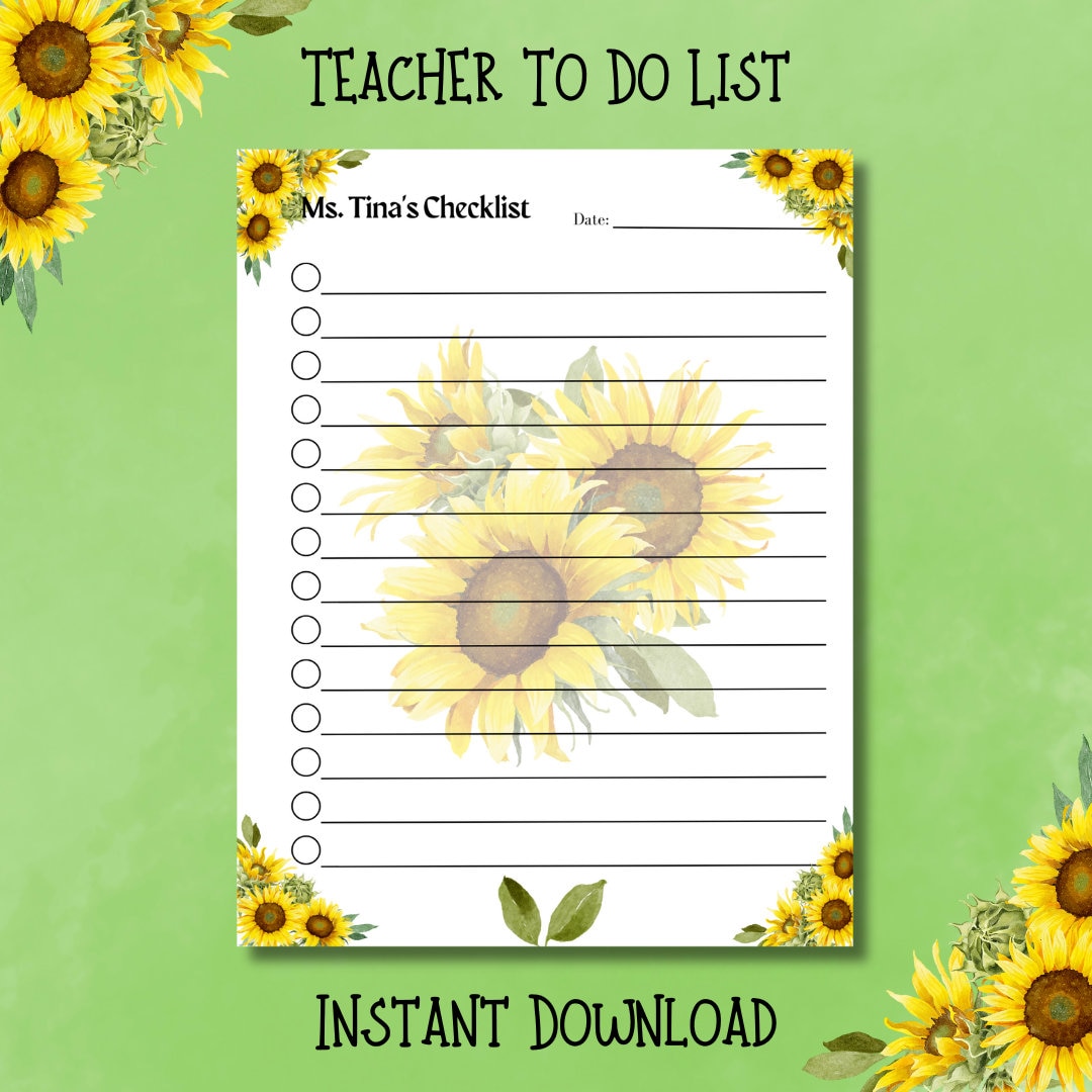 Sunflower Teacher to Do List, Daily Checklist (editable in Canva) - Etsy