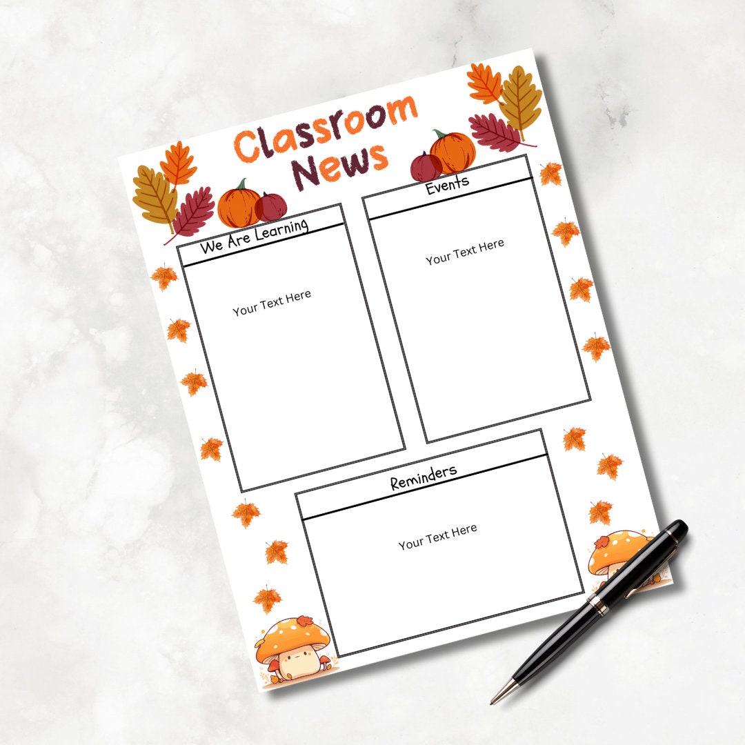 Fall Teacher Newsletter Template, Editable Classroom News (canva) - Etsy