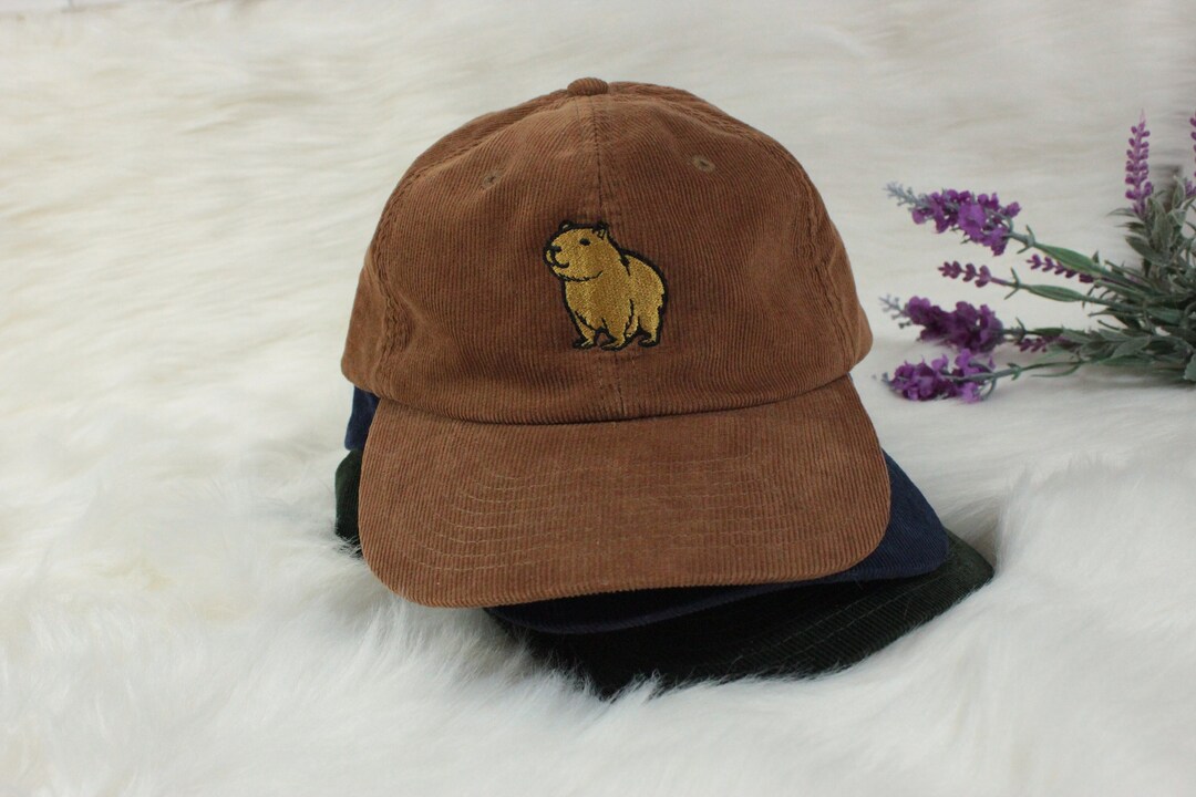 Capybara Corduroy Embroidered Hat, Handmade Embroidered Cute Unisex ...