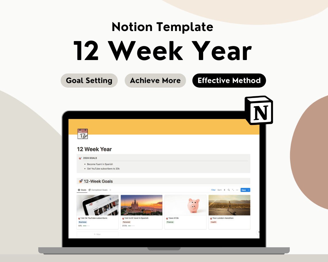 Notion Goal Planner 12 Week Year, Notion Goal Template, Notion Goal Planner, Notion Goal Tracker ...