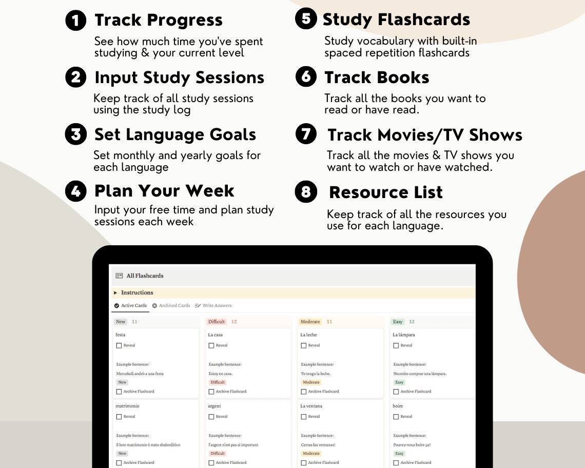 Notion Language Learning Template, Notion Language Template, Language ...