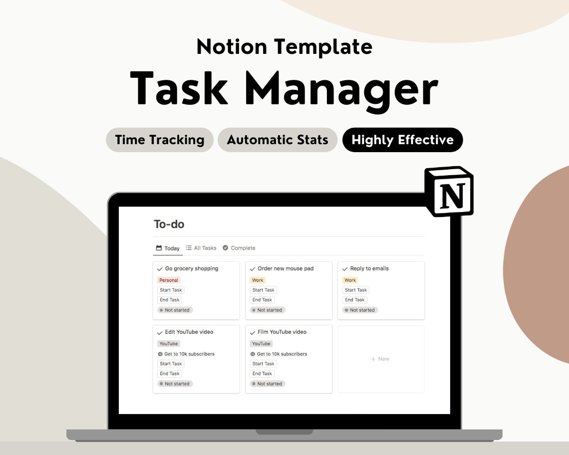 Notion Task Manager With Time Tracking, Notion Task Tracker, Notion to Do List With Time Tracker ...