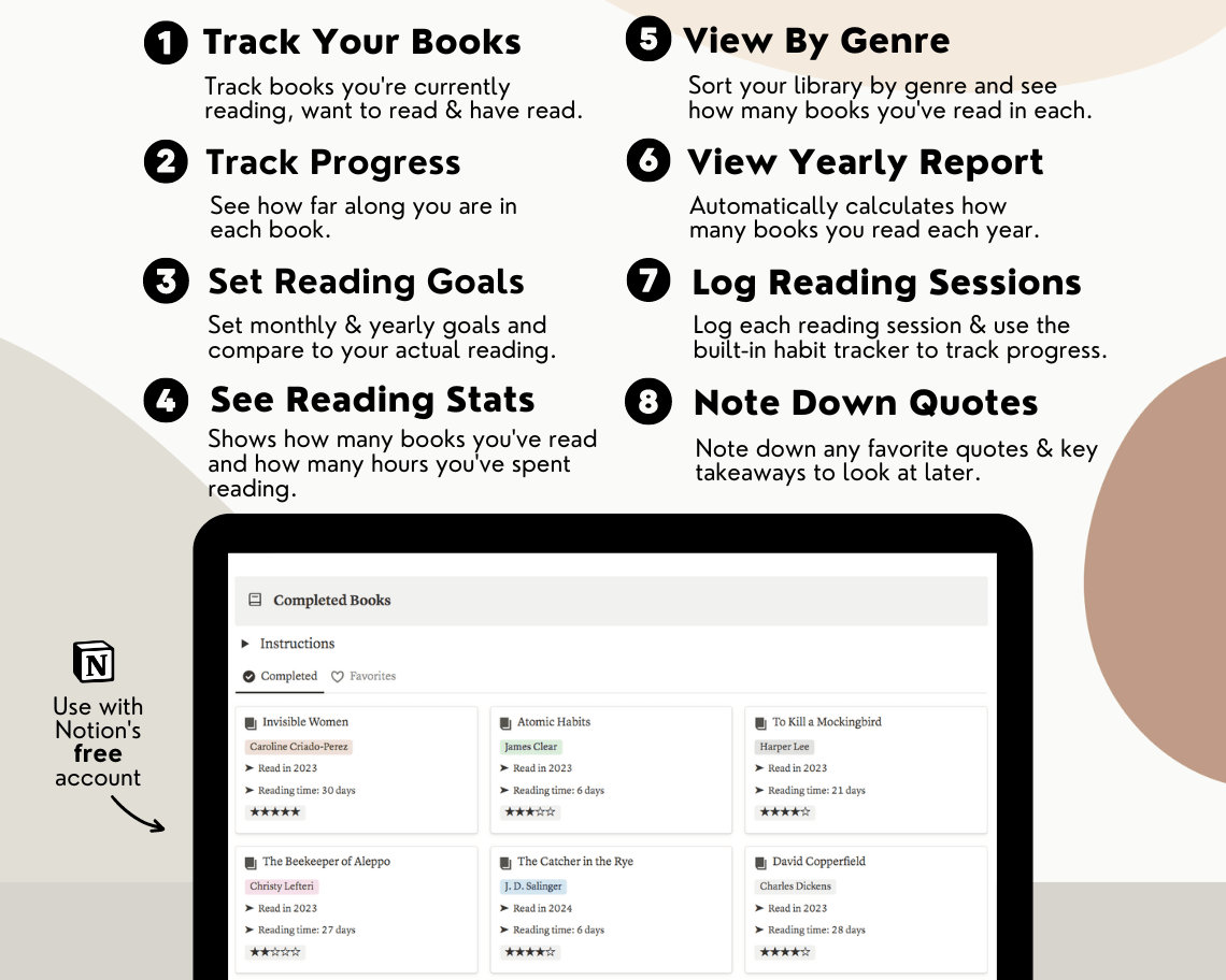 Notion Reading Tracker Template, Notion Reading Journal, Book Tracker ...