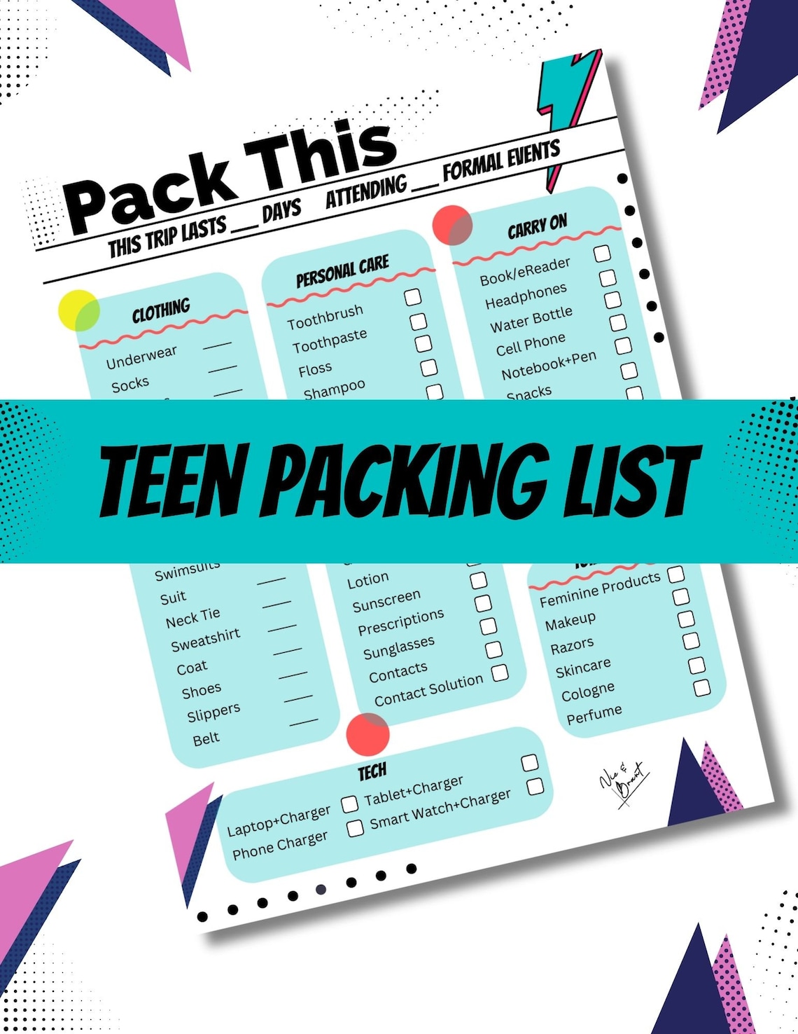 Teen Packing List - Etsy