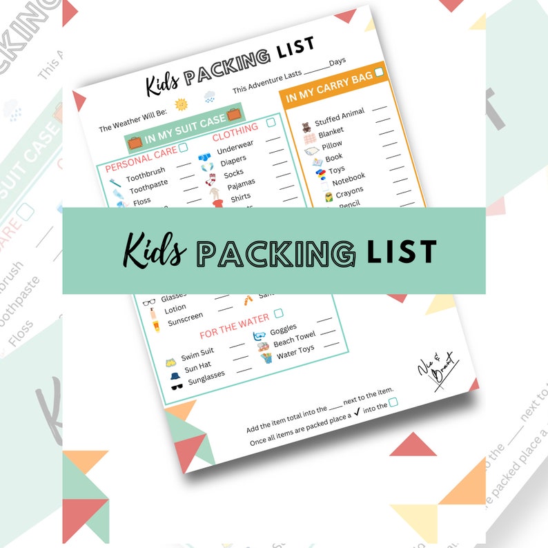 Kids Summer Packing List - Etsy