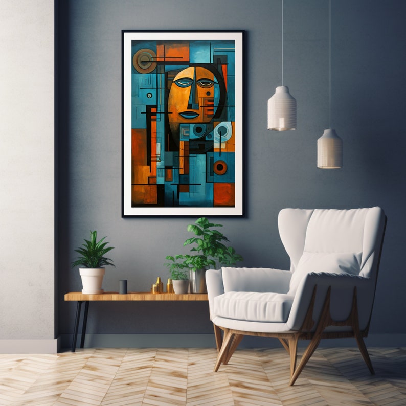 Abstract Neo-cubism Painting, Aztec Maori Inspired Art, Modern Home ...