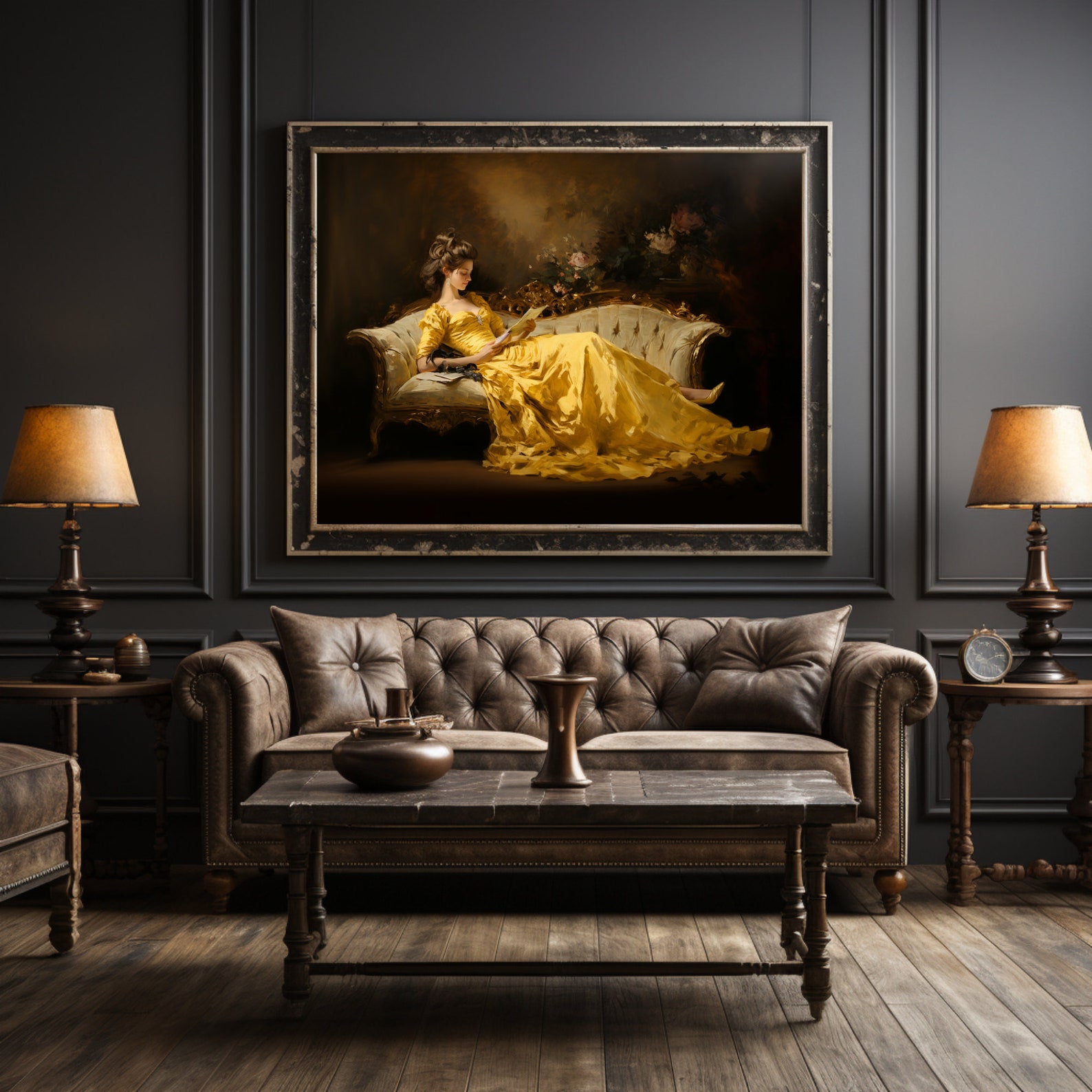 Rococo Artwork Inspired Golden Enigma Female Portrait Painting Woman ...