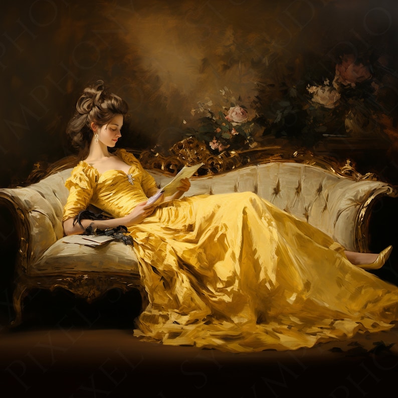 Rococo Artwork Inspired Golden Enigma Female Portrait Painting Woman ...