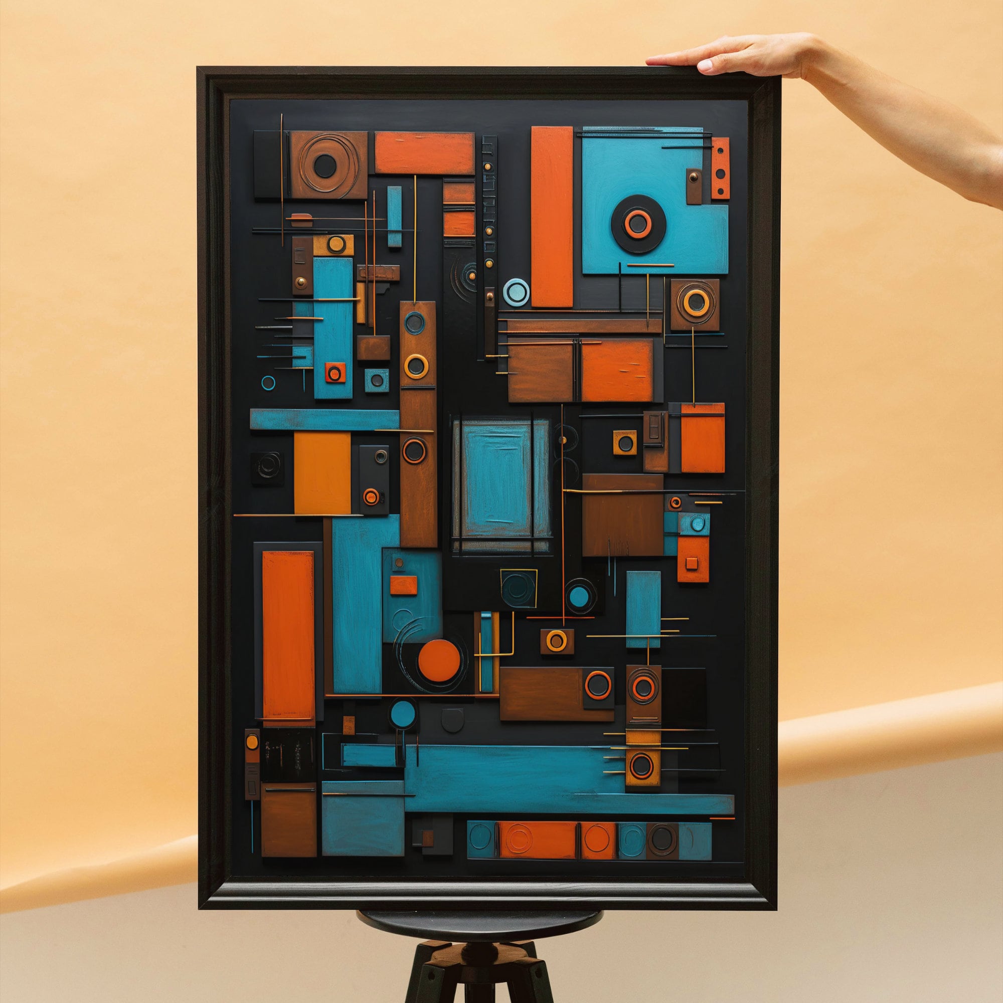 Abstract Turquoise Orange Artwork Modern Home Decor Geometric Design ...