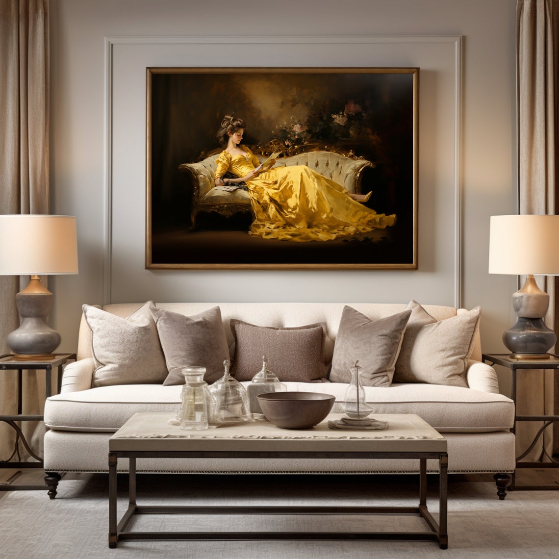 Rococo Artwork Inspired Golden Enigma Female Portrait Painting Woman ...