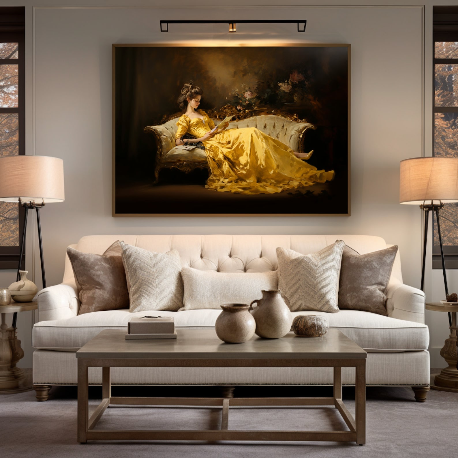 Rococo Artwork Inspired Golden Enigma Female Portrait Painting Woman ...
