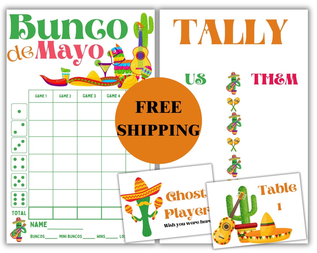 Cinco De Mayo May Bunco Bunco Score Card Bunco Tally Sheets Printed ...