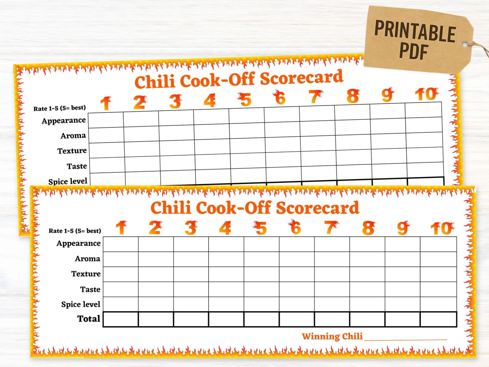Chili Cook off Scorecard | Printable | Chili Competition | Chili ...