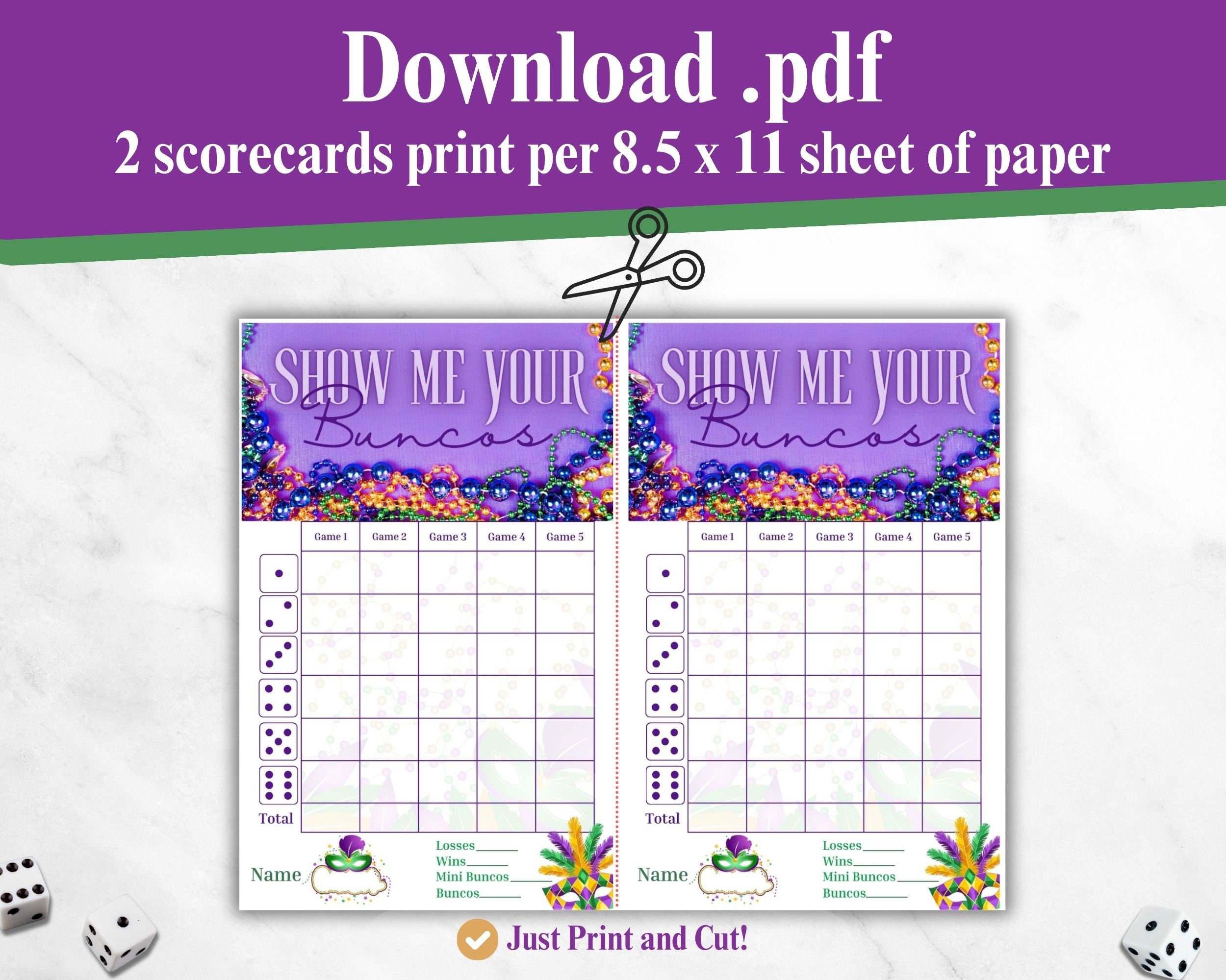 Mardi Gras Bunco Instant Download Bunco Score Card February Bunco ...
